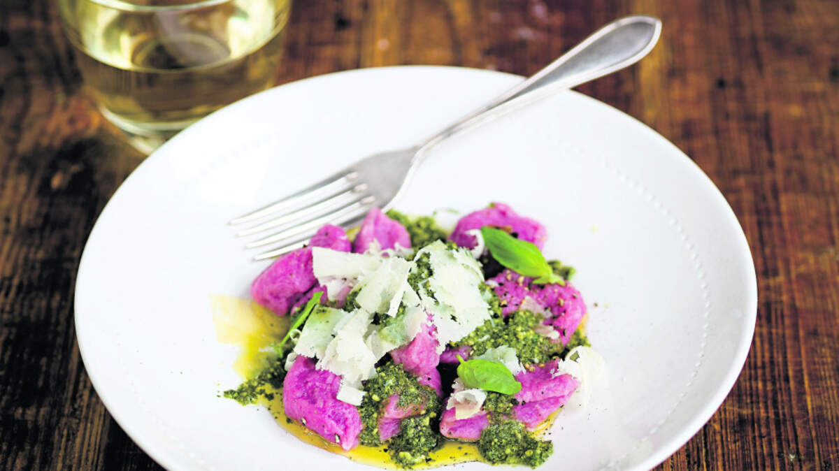 Beetroot gnocchi with smoked almond pesto | Irish Independent