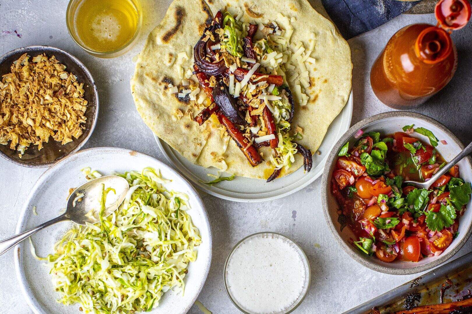 Roast Vegetable Fajitas with Homemade Tortillas, Fiery Salsa & Pickled ...