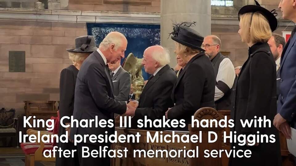 King Charles III shakes hands with Michael D Higgins after memorial ...