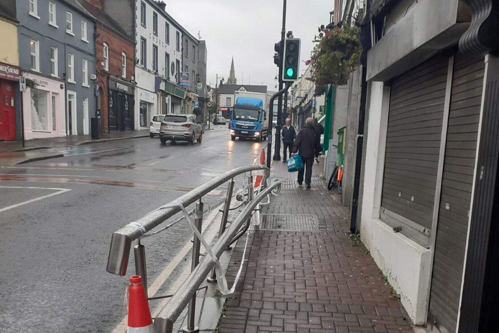 Car crash mangles railings at Arklow post office | Irish Independent